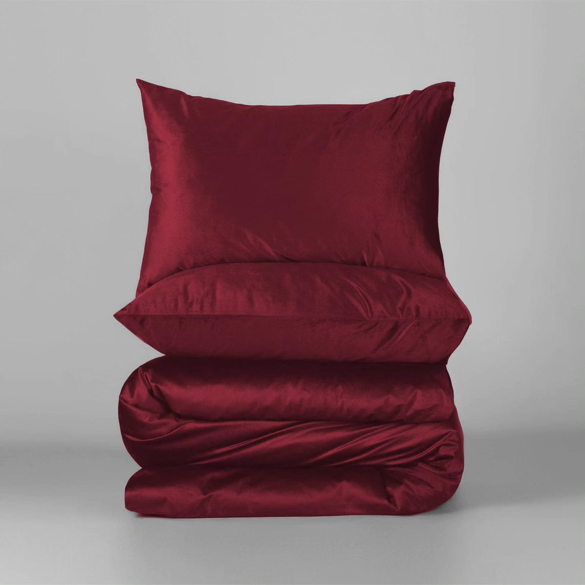 Velvet Maroon Duvet Cover Set - 5 Pcs Set