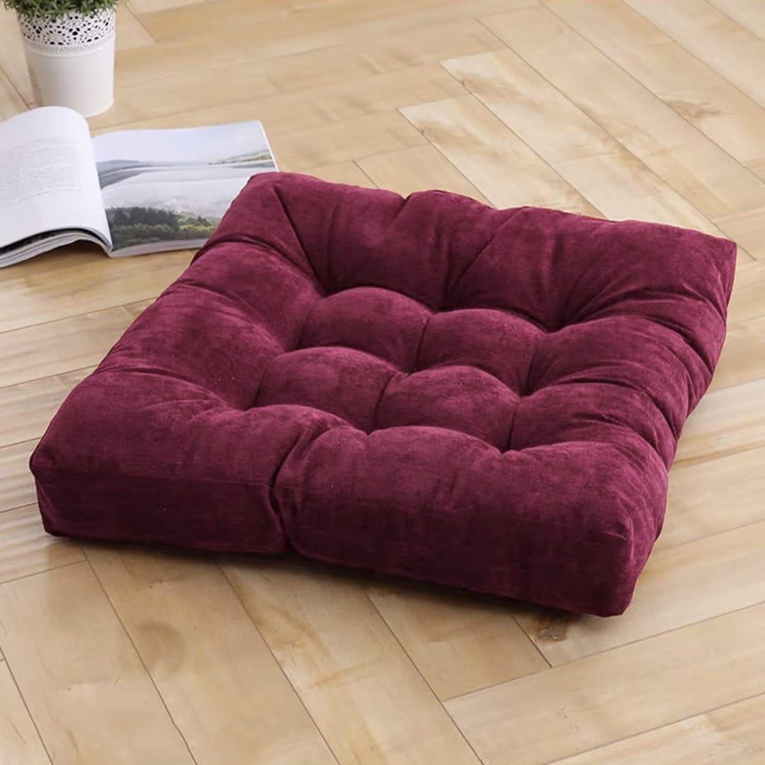 Square Shape Velvet floor Cushion - Pack Of 2 Maroon