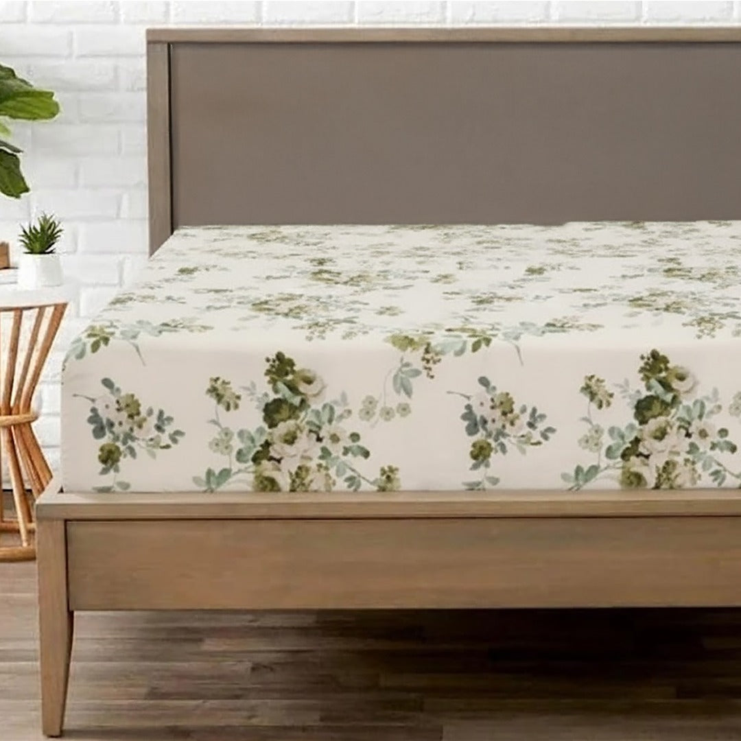 Lime Green Printed Fitted Sheet - Elegant & Soft | K-Linen